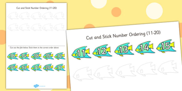 Under the Sea Themed Cut and Stick Number Ordering Activity 11-20