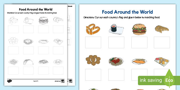 Food Around the World Cut and Paste Matching Activity