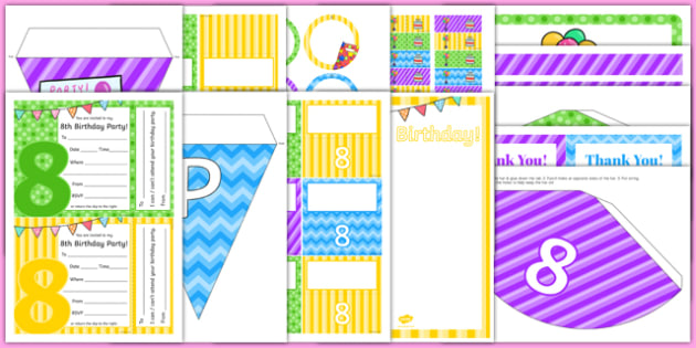 8th Birthday Party Pack (teacher made)
