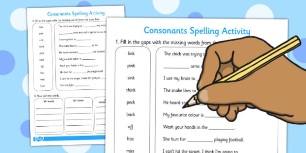 Consonants in English | Spelling Activity (teacher made)