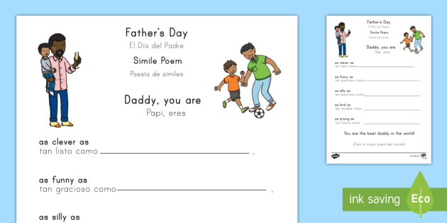 Father's Day Simile Poem Card Template English/Spanish - Father\'s Day ...