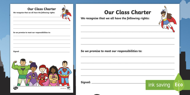 Our Class Charter Superhero Themed For SEAL Writing Template