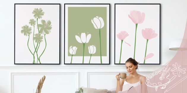 Pink Green Spring Flowers Posters Pack | Twinkl Art Gallery