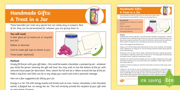 FREE! - Handmade Gift Jar Craft Instructions (teacher made)