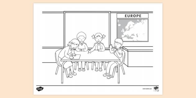 FREE! - Classroom With Group Of Children Working | Colouring Sheets
