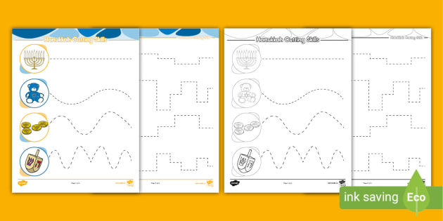 Hanukkah Cutting Skills Worksheet - Grades K-3