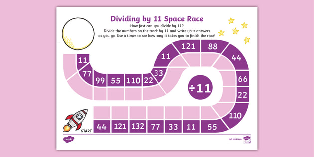 Dividing by 11 Space Race Worksheet Game