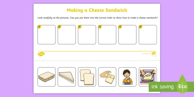 Cheese Sandwich Sequencing Worksheet - EYFS, Early Years, Orders and