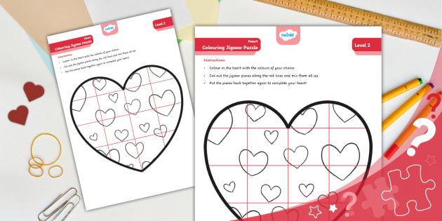 Heart Colouring Jigsaw Puzzle – L2 - Twinkl