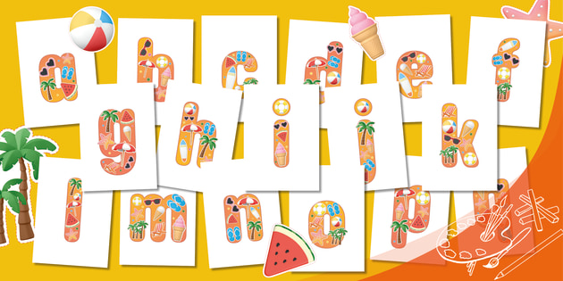 Lower Case Alphabet Summer-Themed Icons Letters Posters Pack