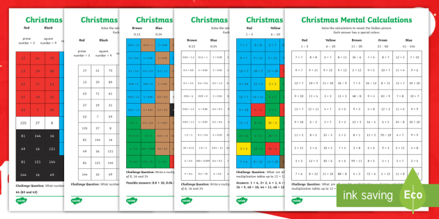 UKS2 Multiplication and Division Christmas Maths Mosaic Differentiated