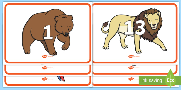 Numbers 0 to 20 on Zoo Animals Display Posters