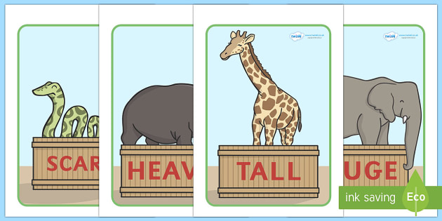 Zoo Animals Adjectives Display Posters - ESL Zoo Animals Adjectives