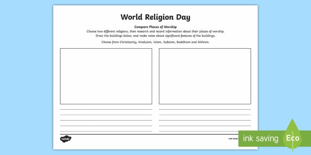 KS2 World Religion Day (15th Jan) Compare Places of Worship Worksheet