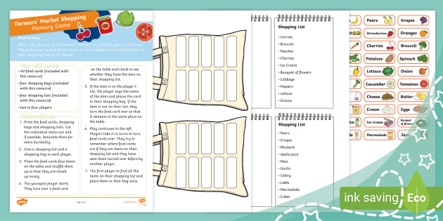 Farmers' Market Shopping Memory Game (teacher made)