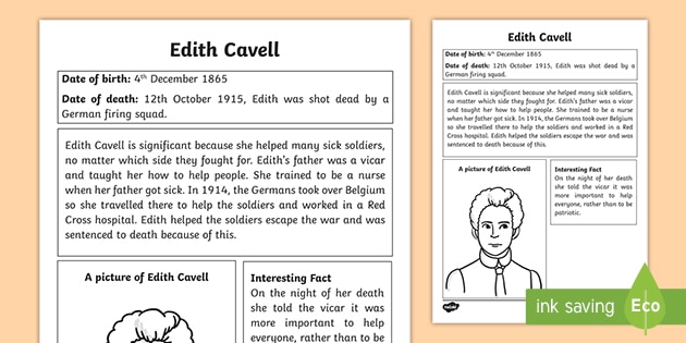 Edith Cavell Significant Individual Fact Sheet - fact sheet Edith Cavell Significant Individual Fact Sheet - fact sheet