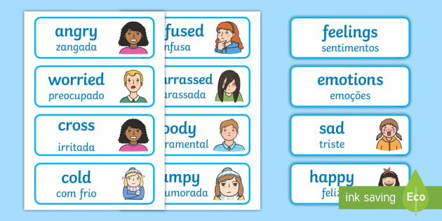 Emotions Word Cards English/Portuguese (teacher made)