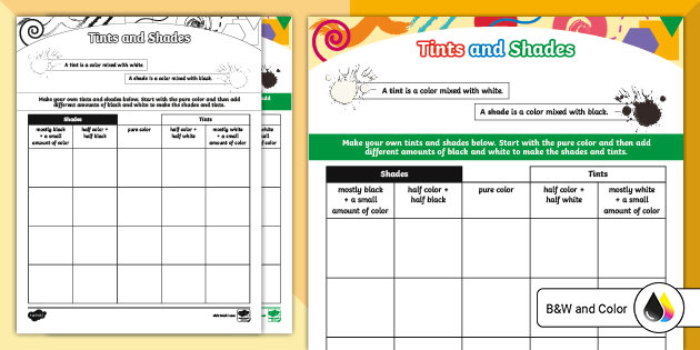 Tint And Shade Worksheet