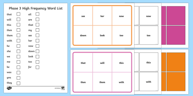 Phase 3 High Frequency Word Bingo (teacher made)