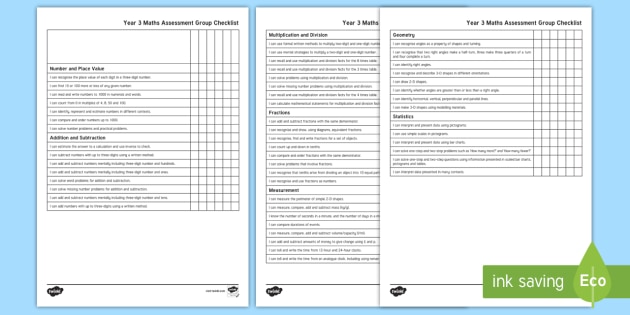Year 3 Maths Assessment Group Checklist