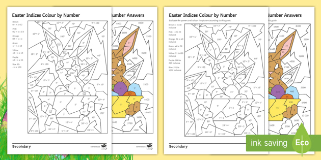 Indices Worksheet with Answers PDF - Colour by Number