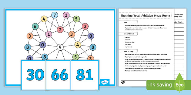 Running Total Addition Maze Game (teacher made)
