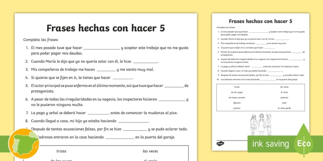 Ficha de actividad: Completa frases hechas con hacer 5