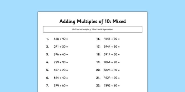 Adding Multiples Of 10 Mixed teacher Made 
