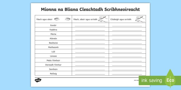 Cleachtadh Scríibhneoireacht: Míónna na Bliana
