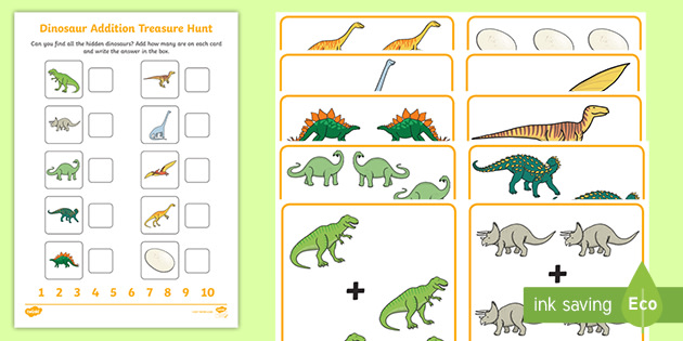 Dinosaur-Themed Addition Treasure Hunt Activity