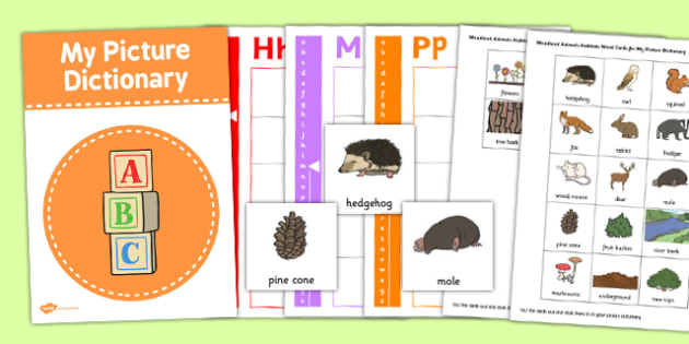 Woodland Animals Picture Dictionary Word Card Set - dictionary