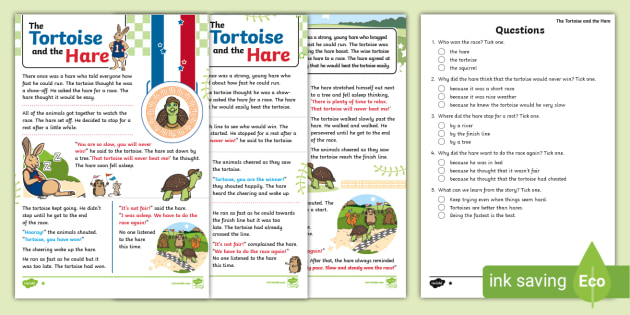 KS1 The Tortoise and the Hare Reading Comprehension Activity
