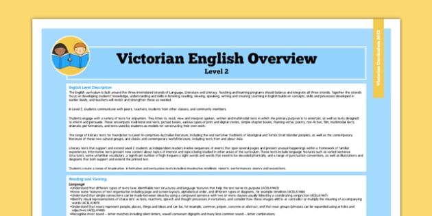 AusVELs Victorian Curriculum Level 2 English Overview - australia