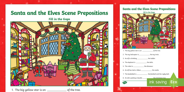 Santa and the Elves Scene Prepositions - Fill in the Gap Worksheet
