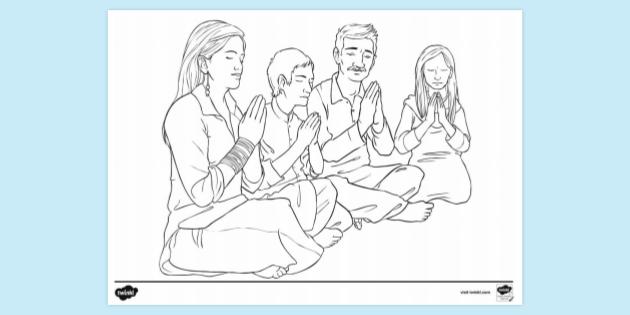 Family Praying Colouring Sheet - Printable