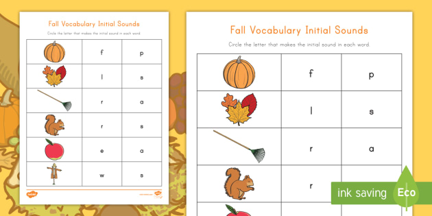 Fall Vocabulary Initial Sounds Activity (teacher made)