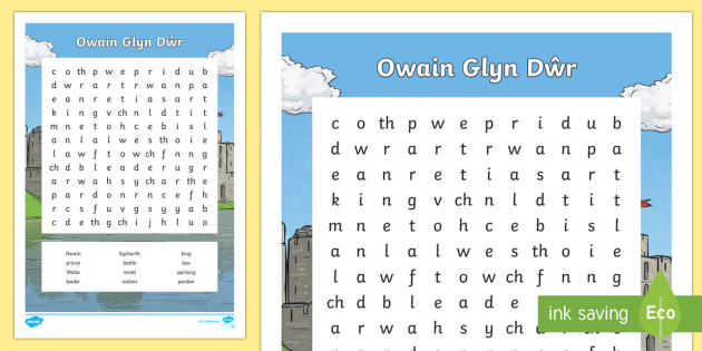 Owain Glyn Dŵr Word Search (teacher made)