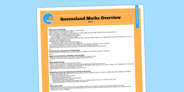 Queensland Curriculum Year 3 Maths Numeracy Syllabus Overview - australia