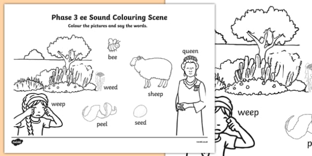 Phase 3 ee Sound Colouring Scene (teacher made)