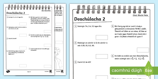 Maths Homework - Decimals 2 Gaeilge (teacher made)