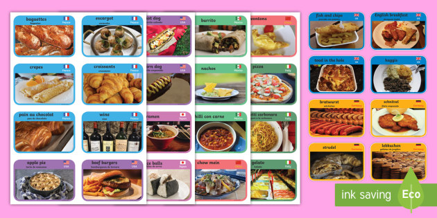 Food from around the World Cards English/Spanish