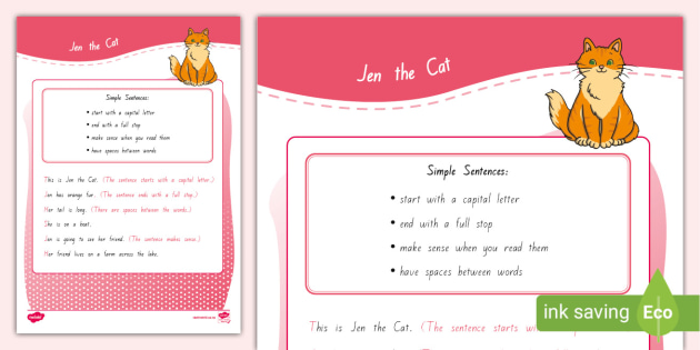 Written Language Features: Simple Sentences Exemplar Text