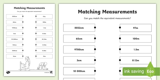 👉 Matching Measurements cm to m Activity Sheet