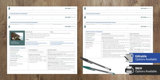 FREE! - Secondary Transition Material | Coach Trip Unit Overview