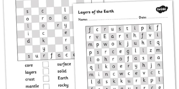 Layers of the Earth Word Search (teacher made)