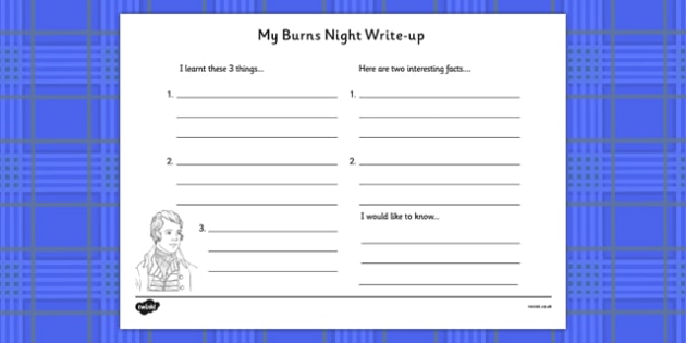 Burns Night Write Up Worksheet (teacher made)