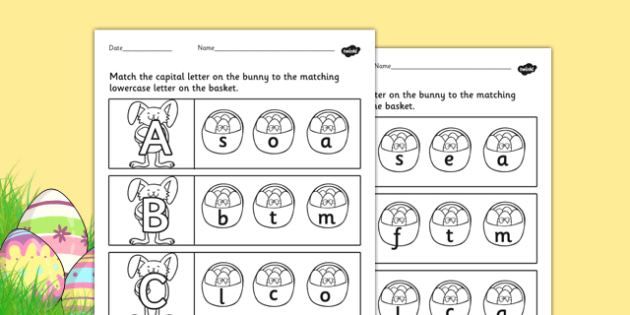 Easter Themed Capital Letter Matching Worksheet