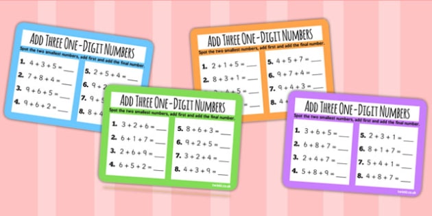 Add Three One Digit Numbers Smallest First KS1 Maths Challenge