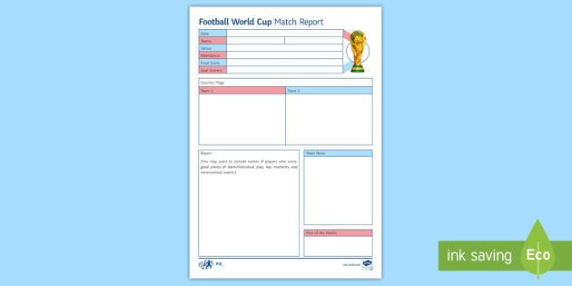 World Cup Match Report Worksheet (teacher made)