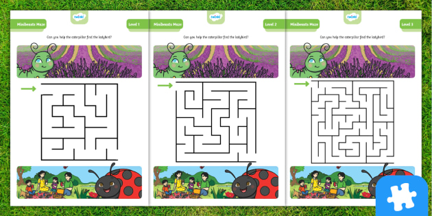 Fun Minibeasts Maze Puzzle Pack - AL - Twinkl Puzzled - Kids